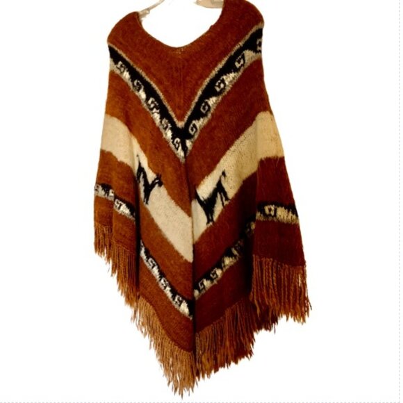 Jackets & Coats | Vintage Peru Peruvian Llama Hand Knit Wool Fringe ...